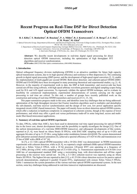 Pdf Recent Progress On Real Time Dsp For Direct Detection Optical Ofdm Transceivers