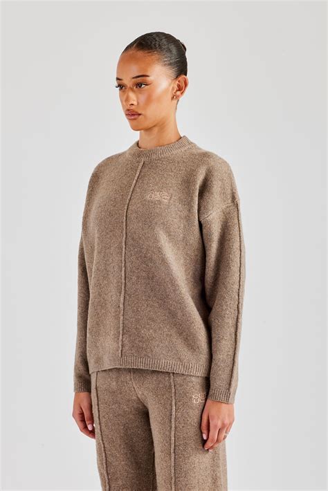 Seam Detail Knitted Sweatshirt Brown Womens Knitwear Shop