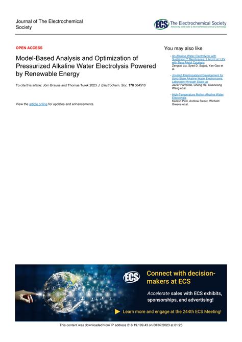 Pdf Model Based Analysis And Optimization Of Pressurized Alkaline Water Electrolysis Powered