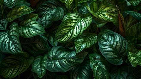 Lush Tropical Foliage Vibrant Green Leaves In Sunlight Premium Ai