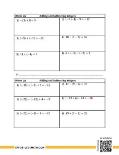 Accuplacer Math Prep Adding And Subtracting Integers Tpt