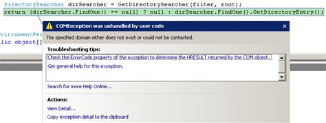 The Specified Domain Either Does Not Exist Or Could Not Be Contacted Dotnetcode
