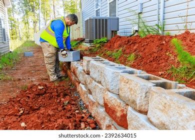 Contractor Installing Concrete Block Walls Part Stock Photo Shutterstock