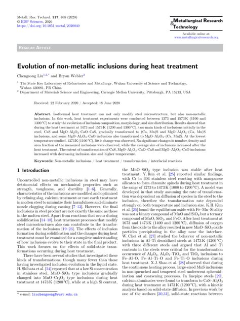 Metal200045evolution Of Non Metallic Inclusions Pdf