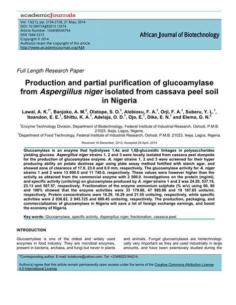 Pdf Production And Partial Purification Of Glucoamylase From Aspergillus Niger Isolated From