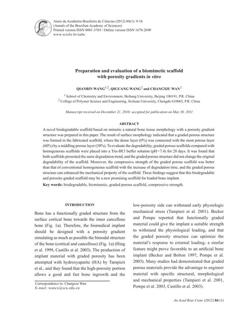 Pdf Preparation And Evaluation Of A Biomimetic Scaffold With Porosity Gradients In Vitro
