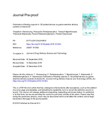 Pdf Fabrication Of Floating Capsule In 3d Printed Devices As Gastro Retentive Delivery