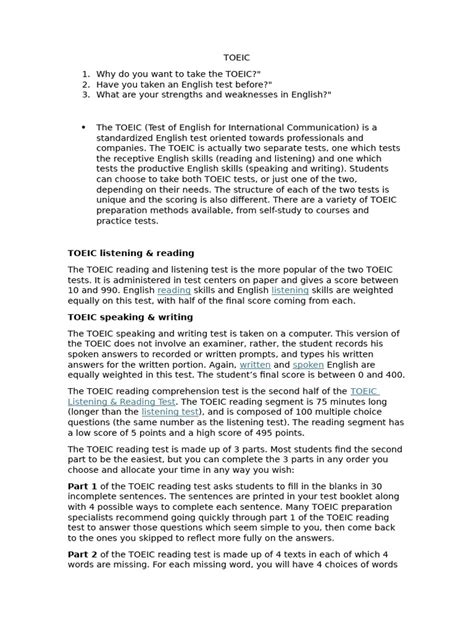 Toeic Information Pdf Multiple Choice Learning