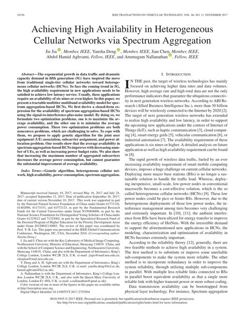 Pdf Achieving High Availability In Heterogeneous Cellular Networks Via Spectrum Aggregation