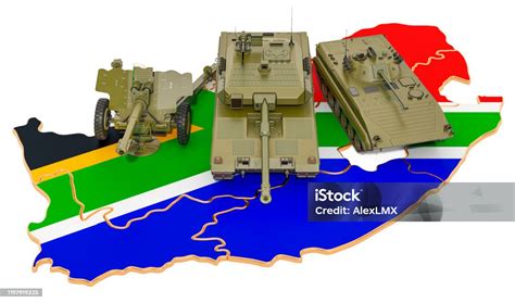 남아프리카 지도에 전투 차량 남아프리카 공화국 개념의 군사 방어 흰색 배경에 고립 된 3d 렌더링 3차원 형태에 대한 스톡 사진