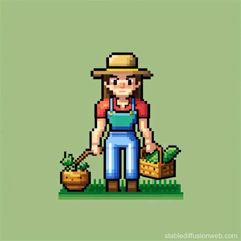 2D Female Farmer Character Sprites Stable Diffusion Online