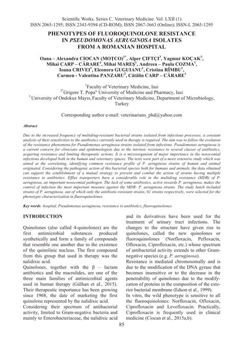 Pdf Phenotypes Of Fluoroquinolone Resistance In Pseudomonas
