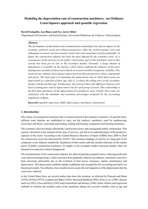 pdf modeling the depreciation rate of construction machinery an ordinary least squares