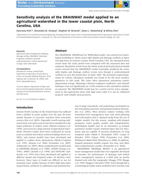Pdf Sensitivity Analysis Of The Drainwat Model Applied To An Agricultural Watershed In The