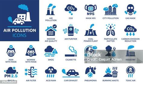 대기 오염 아이콘 설정 솔리드 벡터 아이콘 컬렉션입니다 공기청정기에 대한 스톡 벡터 아트 및 기타 이미지 공기청정기 분위기 아이콘 Istock