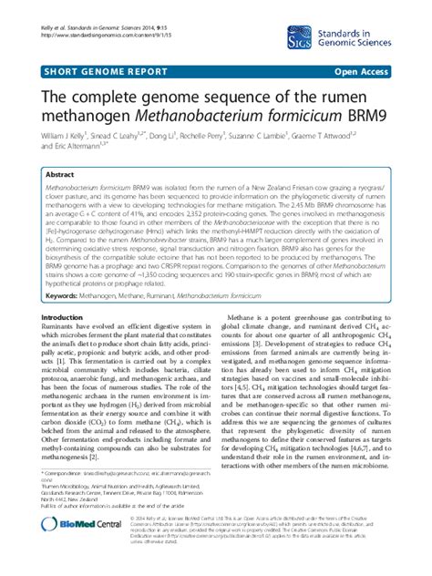 Pdf The Complete Genome Sequence Of The Rumen Methanogen Methanobacterium Formicicum Brm9