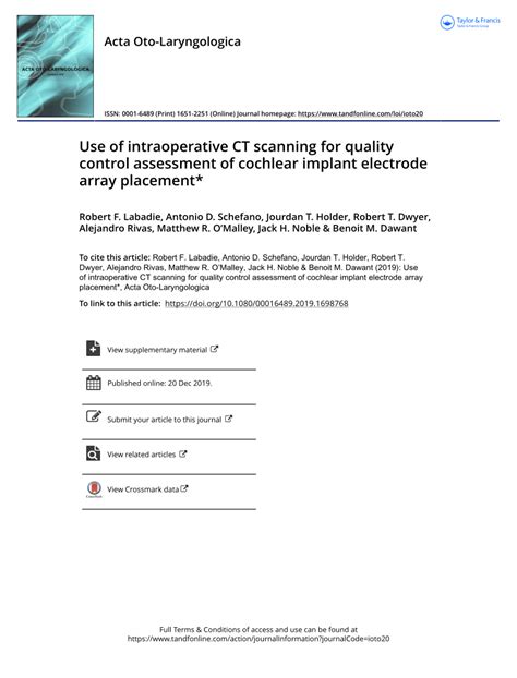 Pdf Use Of Intraoperative Ct Scanning For Quality Control Assessment Of Cochlear Implant