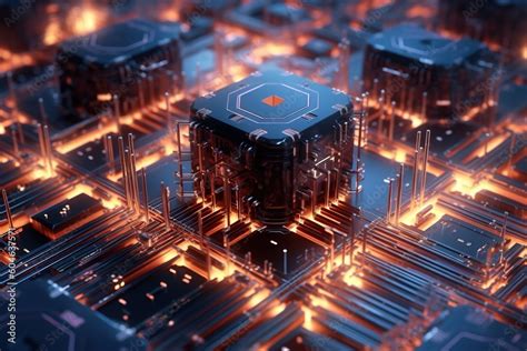 Abstract Futuristic Quantum Computer Futuristic Microchip Processor With Glowing Lights