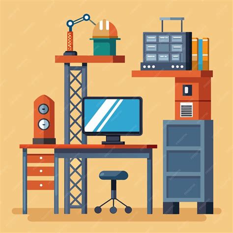Premium Vector Organized Computer Desk Setup An Industrial Desk With