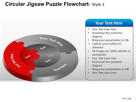 Circular Jigsaw Puzzle Flowchart Process Diagram Style Ppt Templates PowerPoint