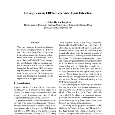 Lifelong Learning Crf For Supervised Aspect Extraction Acl Anthology