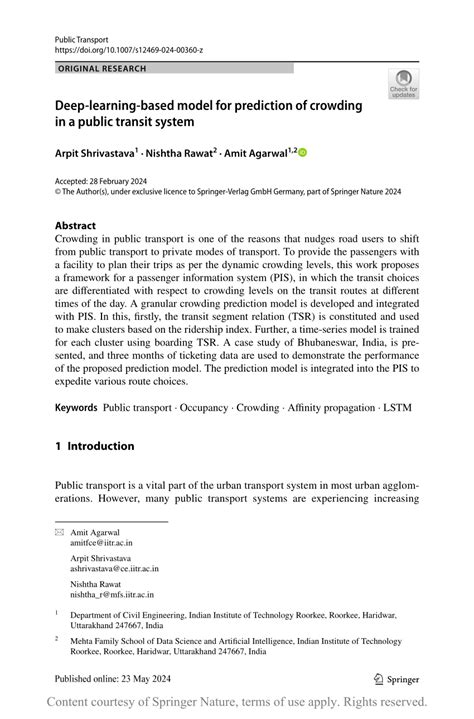 Deep Learning Based Model For Prediction Of Crowding In A Public Transit System Request Pdf