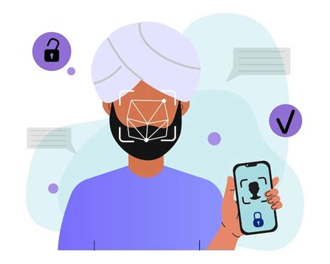 Premium Vector Man Using Facial Recognition On Smartphone