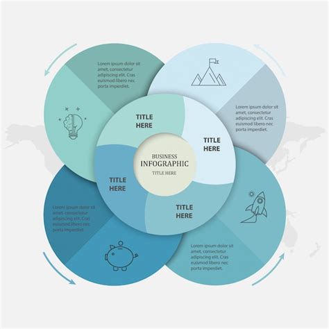파란색 원 인포 그래픽 4 옵션 템플릿 및 아이콘 프리미엄 벡터