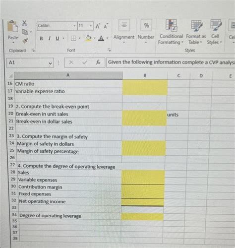 Solved Xcel Sim Cvp Analysis 1 Determine The Break Even