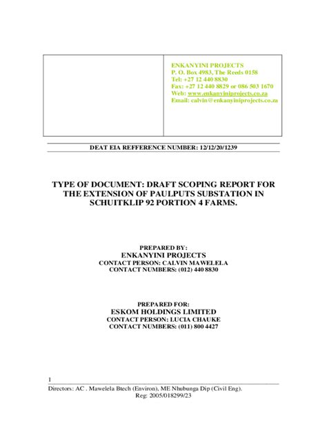 Fillable Online TYPE OF DOCUMENT DRAFT SCOPING REPORT FOR Fax Email Print PdfFiller