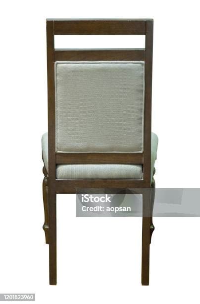 흰색 배경에 격리 된 직물 좌석이있는 나무 의자의 뒷모습 0명에 대한 스톡 사진 및 기타 이미지 0명 가구 가정의 방 Istock
