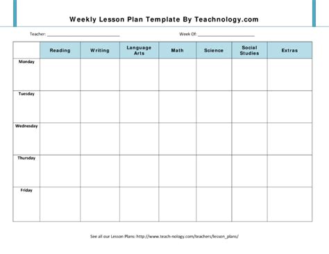 Blank Weekly Lesson Plan Templates At Allbusinesstemplates Printable