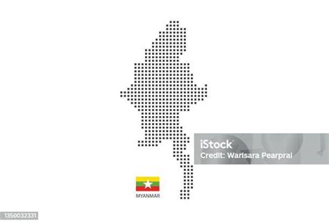 미얀마 국기와 흰색 배경에 고립 된 미얀마의 벡터 사각 픽셀 점선지도 미얀마에 대한 스톡 벡터 아트 및 기타 이미지 미얀마 점박이 개념 Istock