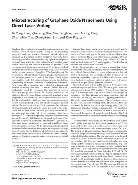 Pdf Microstructuring Of Graphene Oxide Nanosheets Using Direct Laser Writing