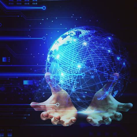 Ai Robot Hand Holding Virtual Earth Hologram On Cyber Screen Background