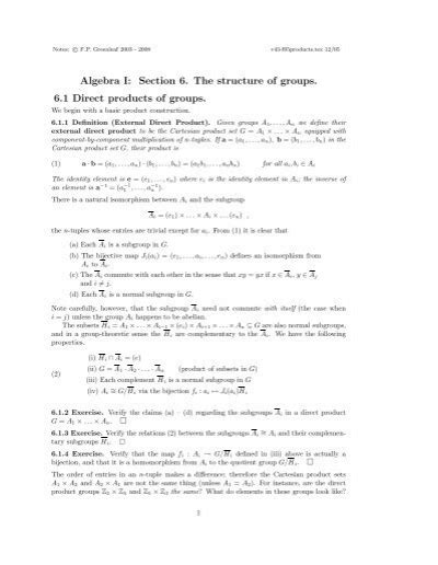 Algebra I Section The Structure Of Groups Direct Products Of