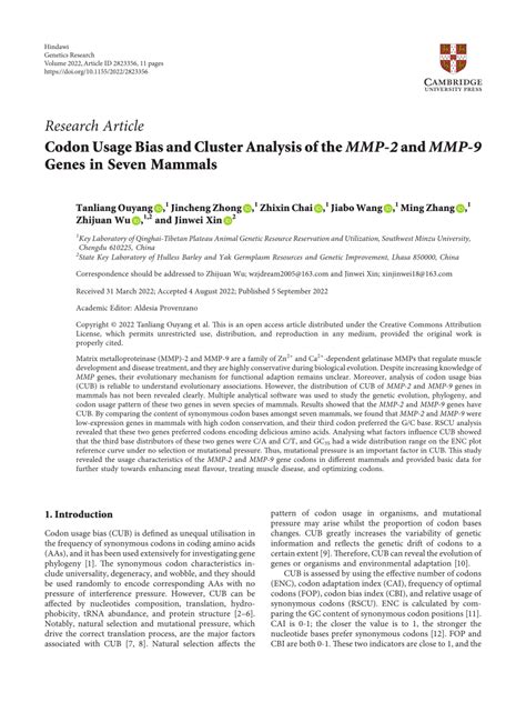 Pdf Codon Usage Bias And Cluster Analysis Of The Mmp 2 And Mmp 9