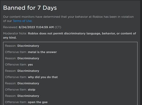 I Was Playing A Story Game And Then Got Banned For 7 Days R Robloxbans