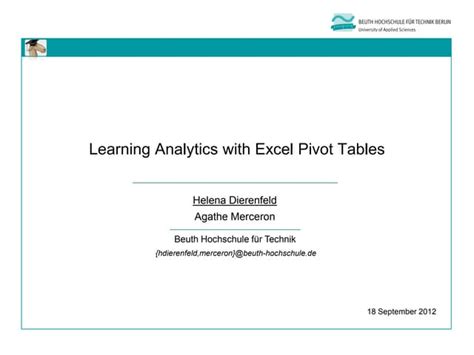 Learning Analytics With Excel Pivot Tables Pptx Technology And Computing