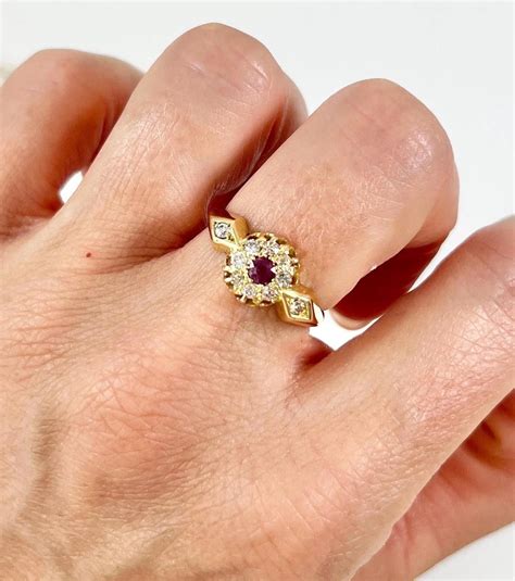 18ct Gold Fancy Ruby And Diamond Daisy Cluster Ring Birmingham