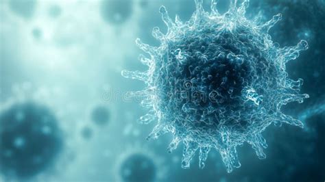 Microscopic View Of Virus Particles With Spikes In Blue Toned Environment Stock Illustration