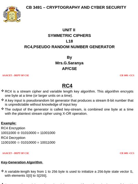 L18 Rc4 Pseudo Random Number Generator Pdf Secure Communication Security Engineering