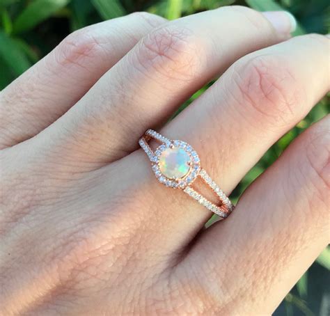 Round Genuine Rainbow Opal Split Shank Engagement Ring Natural Welo