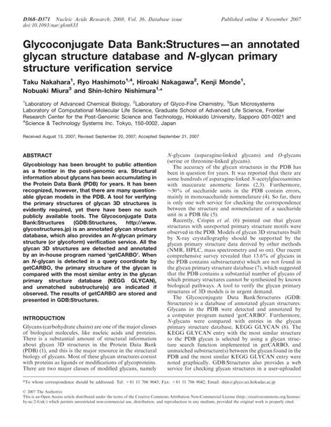Pdf Glycoconjugate Data Bankstructures An Annotated Glycan Structure Database And N Glycan
