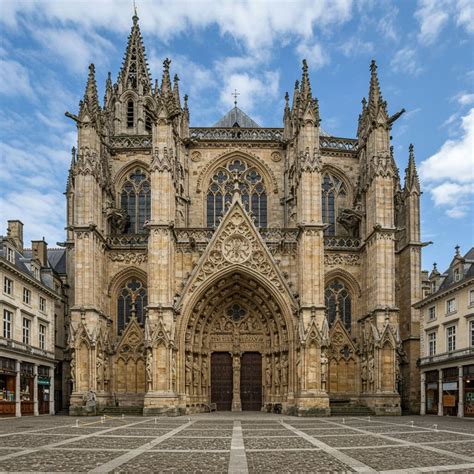 Gothic Cathedral Facade With Intricate Stone Carvings Pointed Arches