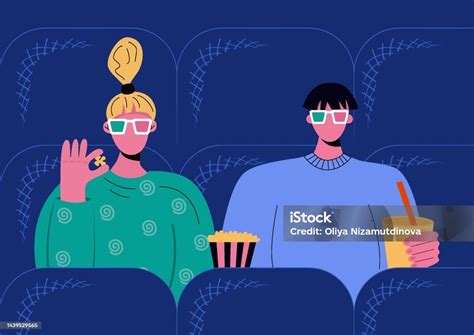 부부가 영화를보고 있습니다 3d 안경을 쓴 남성과 여성 캐릭터 벡터 평면 만화 그림 영화에 대한 스톡 벡터 아트 및 기타 이미지 영화 영화관 영화 산업 Istock