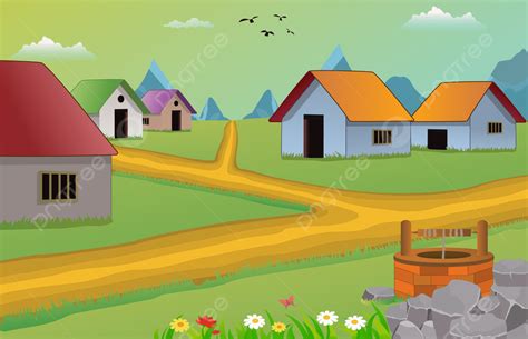 卡通背景村莊場景矢量圖和老房子鎮 村景 鎮 卡通片背景圖片和桌布免費下載