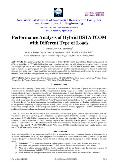 Pdf Performance Analysis Of Hybrid Dstatcom With Different Type Of Loads
