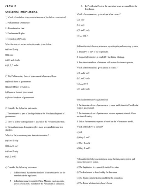 Class 17 Pdf World Politics Parliamentary System