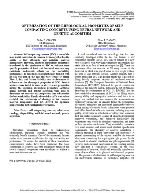 Optimization Of The Rheological Properties Of Self Compacting Concrete Using Neural Network And